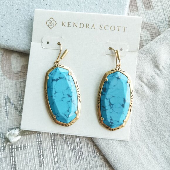 Kendra Scott | Jewelry | Kendra Scott Elle Variegated Turquoise Vintage Gold Etch Frame Drop ...
